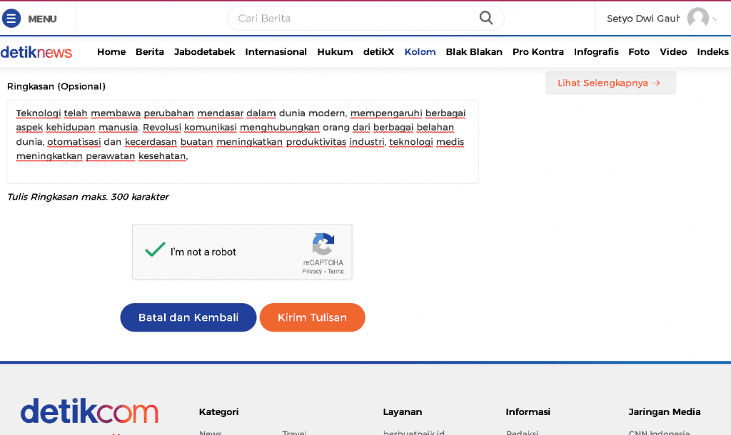 Panduan cara membuat akun dan upload artikel di Detik