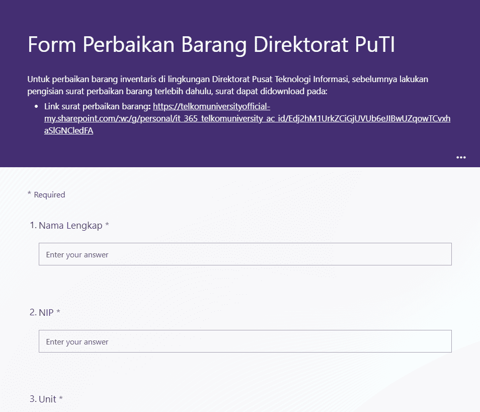 Perbaikan Barang Direktorat PuTI | Direktorat Pusat Teknologi Informasi